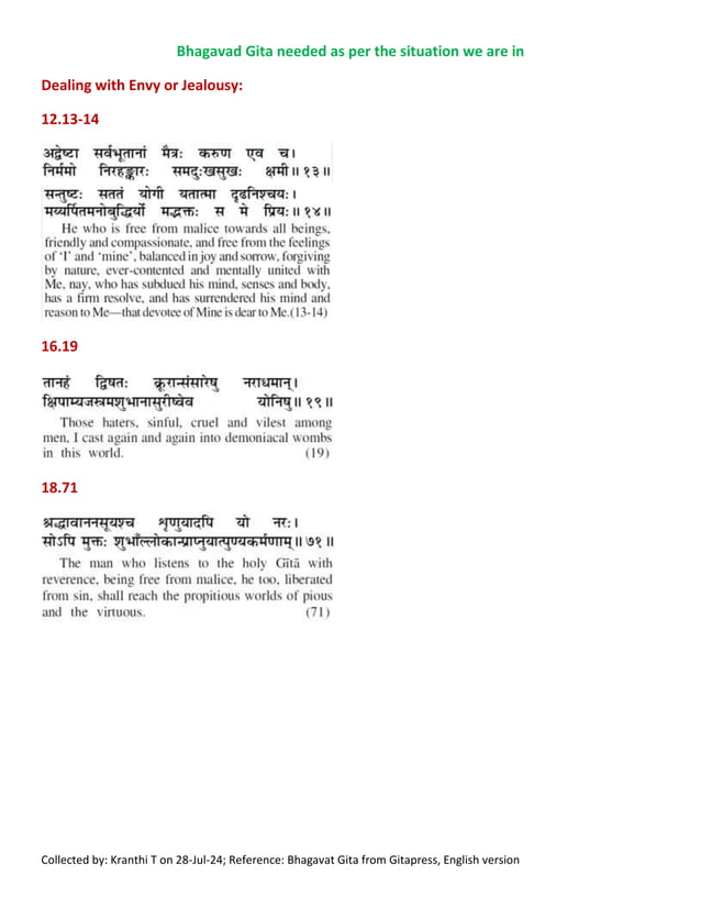 Bhagavat Gita in situations we face in life | PDF