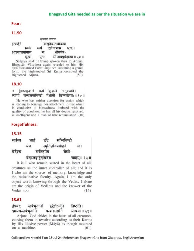 Bhagavat Gita in situations we face in life | PDF