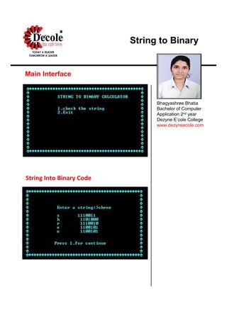 Bhagyashree Bhatia ,3rd Year BCA,Project on C++ Language | PDF