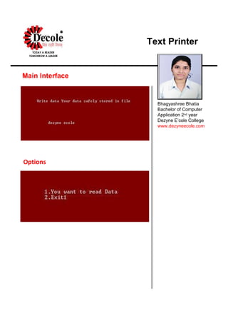 Bhagyashree Bhatia ,3rd Year BCA,Project on C++ Language | PDF