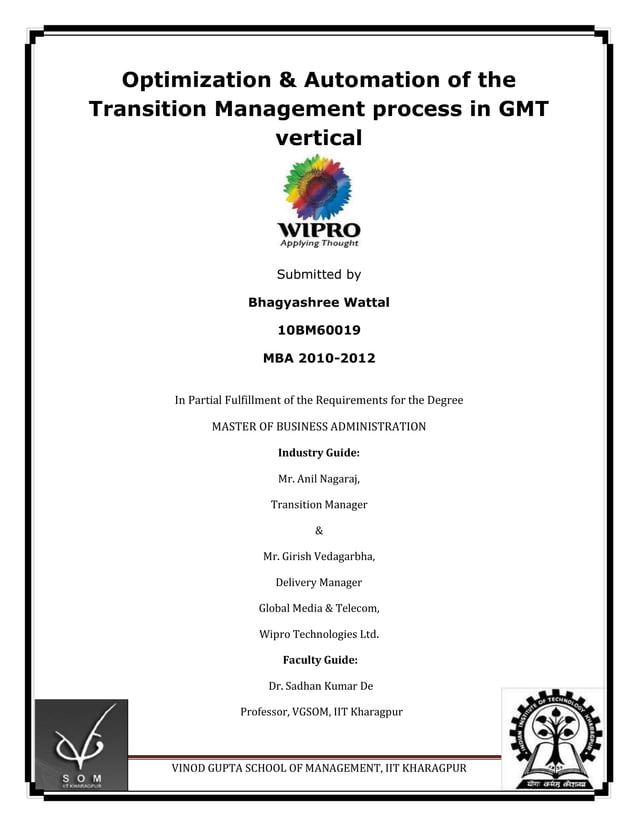 Optimisation & automation of the Transition Mgmt Process at WIPRO-GMT | PDF | Computer Software ...
