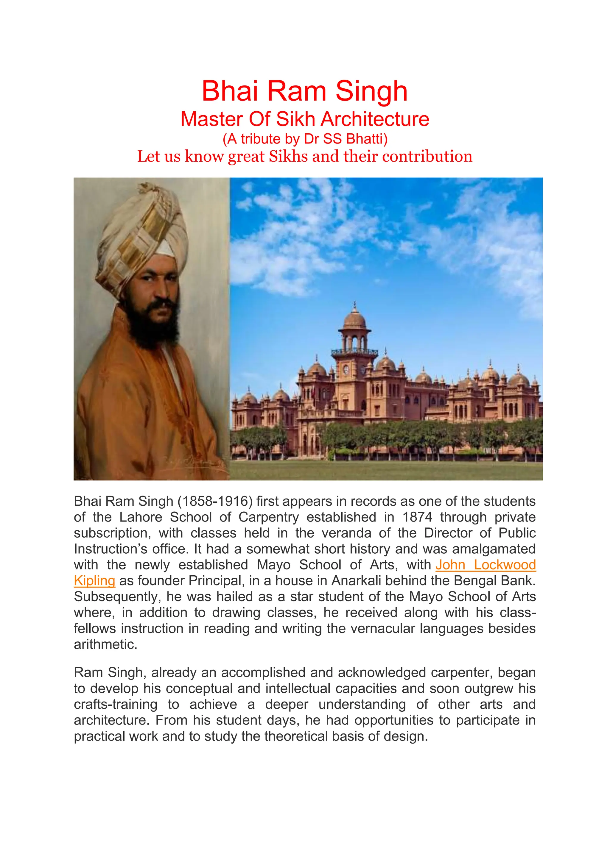Bhai Ram Singh (1858–1916) was one of pre-partition Punjab's foremost ...