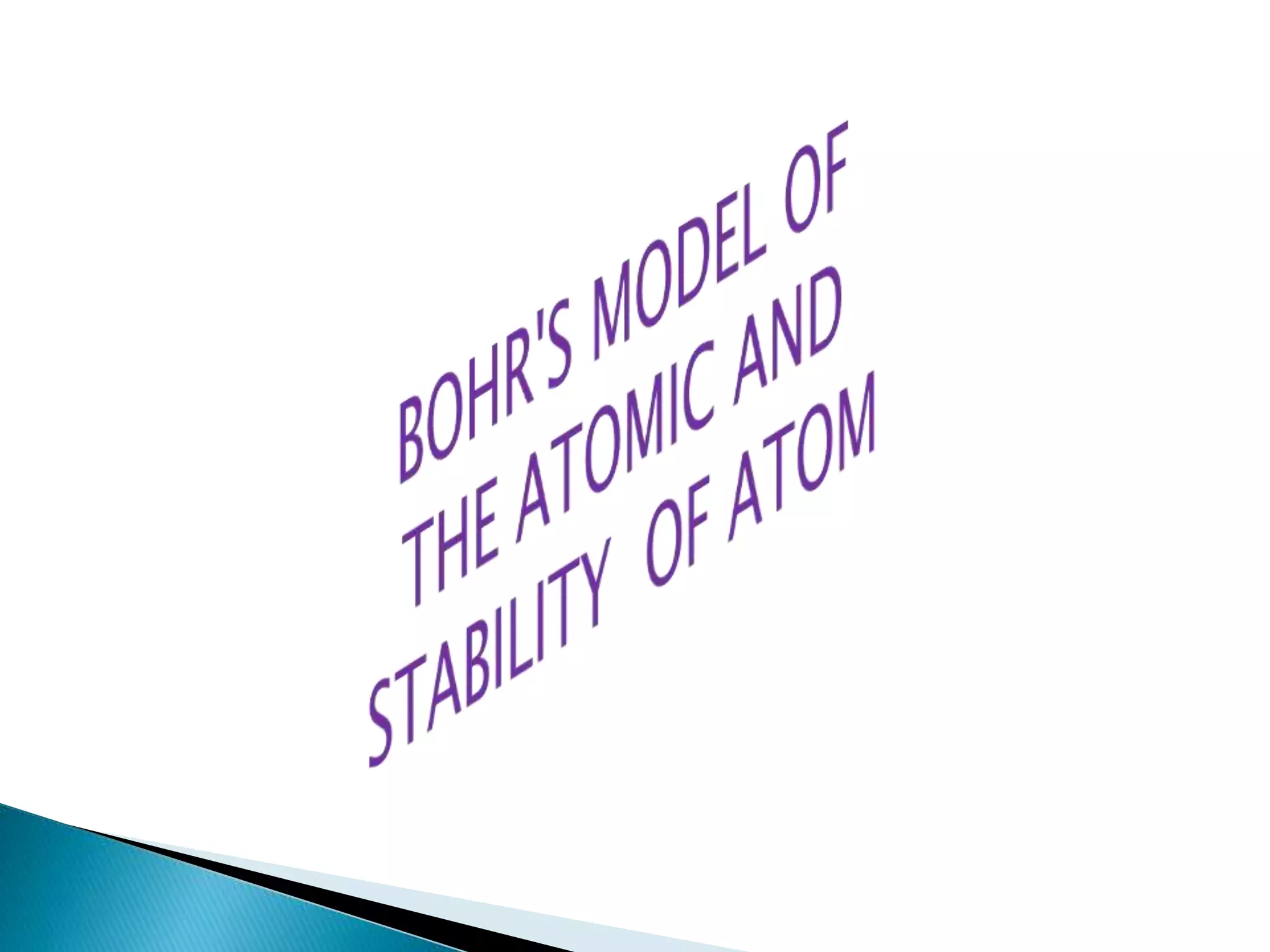 BOHR'S MODEL OF THE ATOMIC AND STABILITY OF ATOM Bhakti yadav | PPT