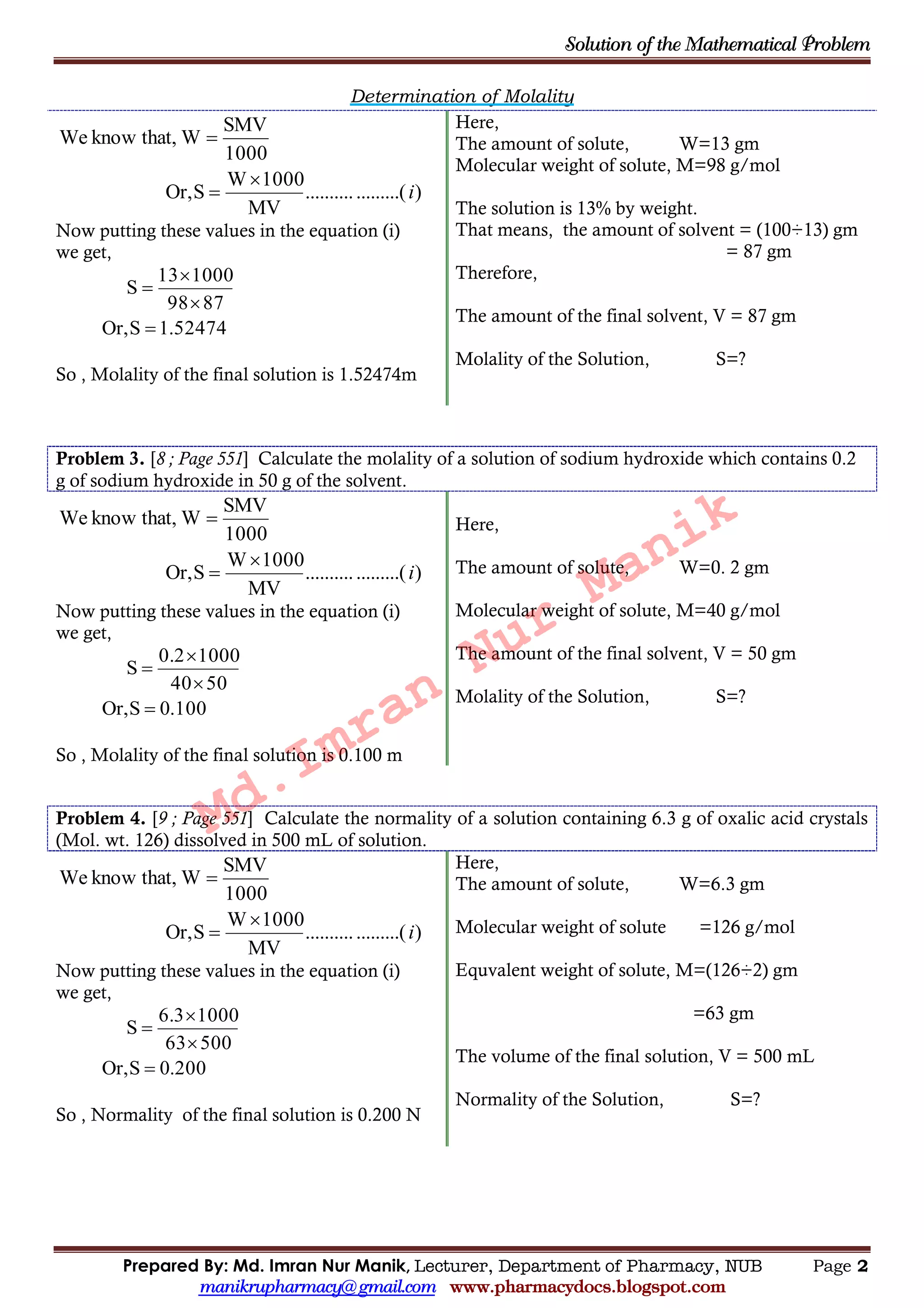 Solution to the Mathematical Problems from Bahl Tuli MANIK | PDF