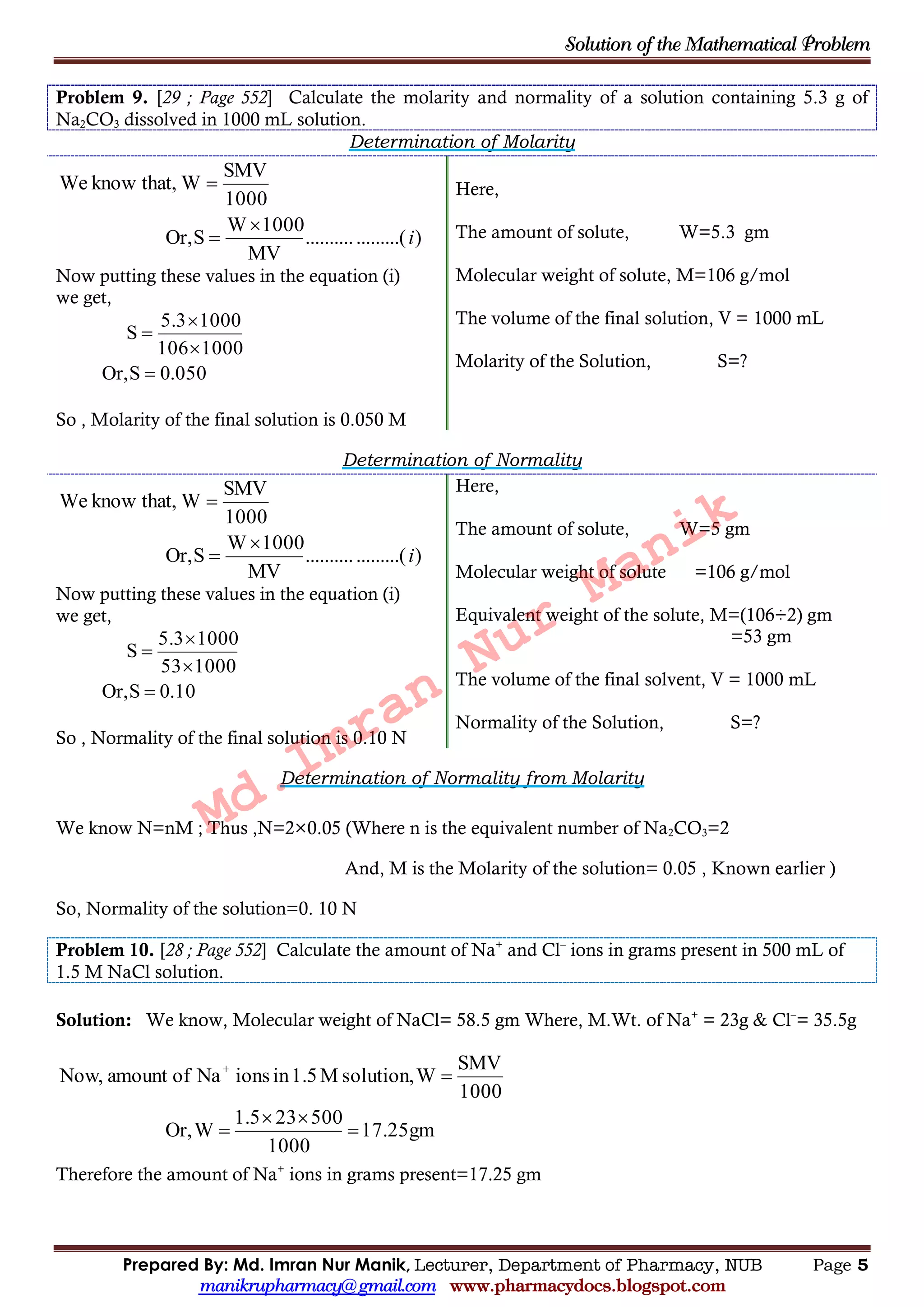 Solution to the Mathematical Problems from Bahl Tuli MANIK | PDF