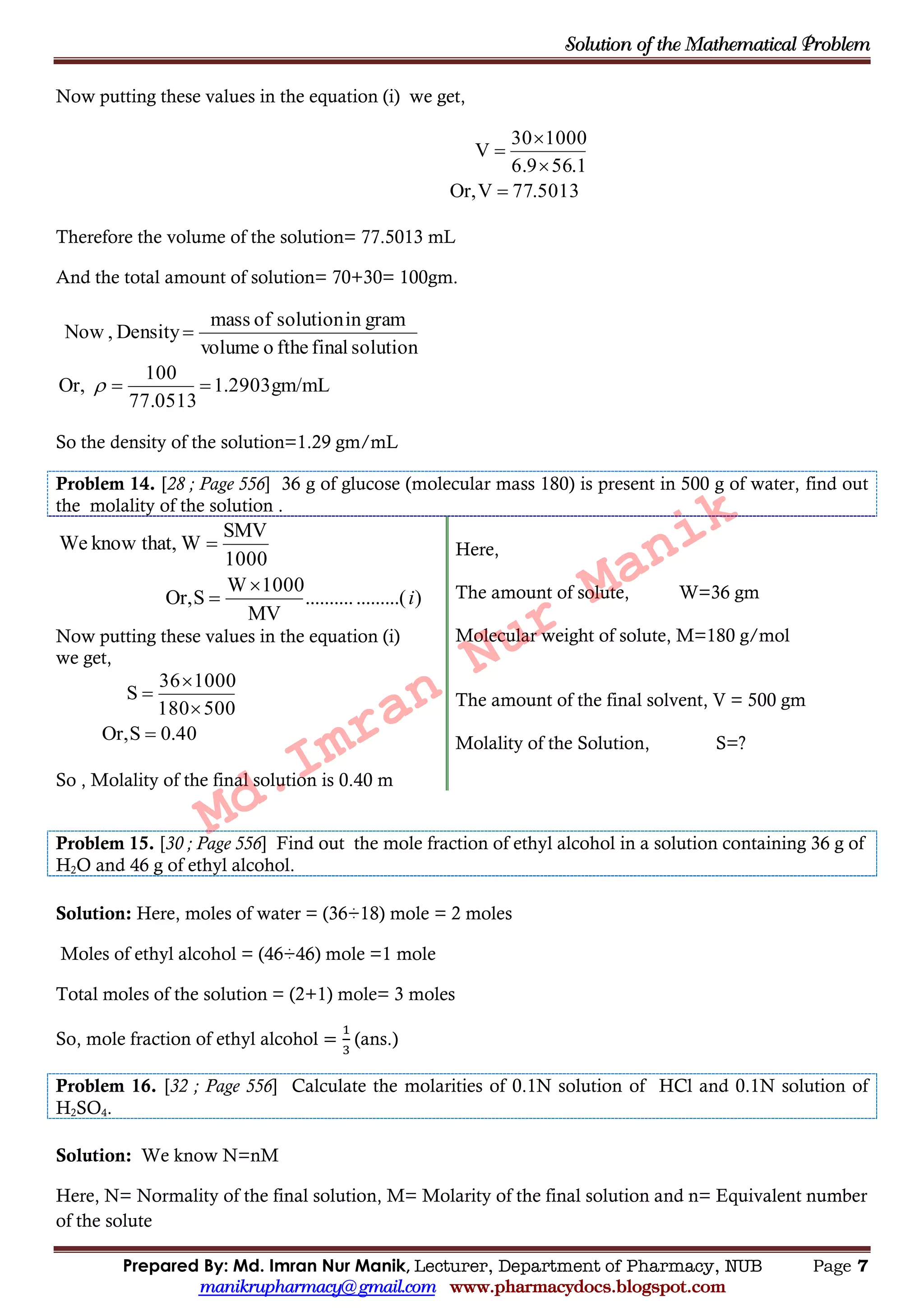Solution to the Mathematical Problems from Bahl Tuli MANIK | PDF