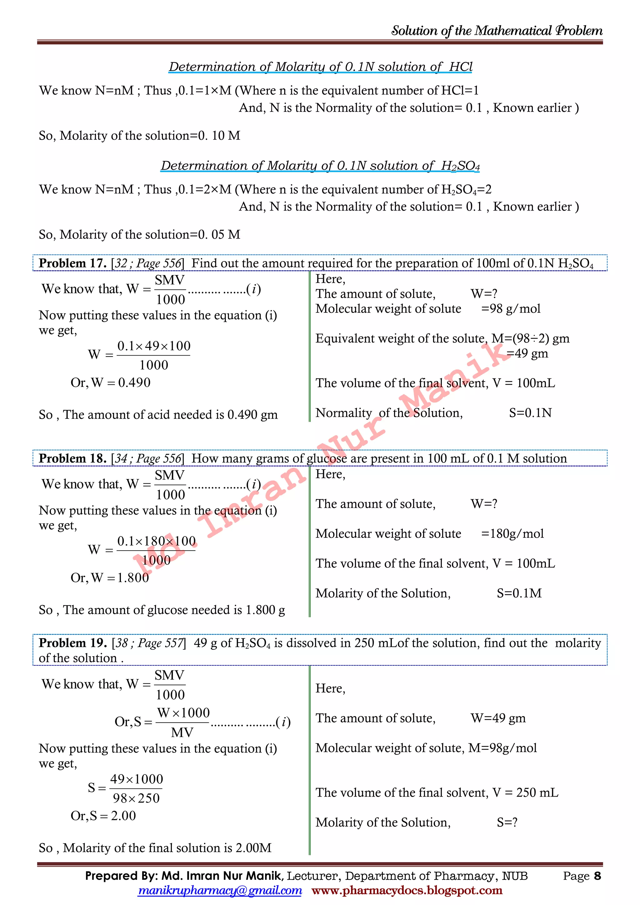 Solution to the Mathematical Problems from Bahl Tuli MANIK | PDF