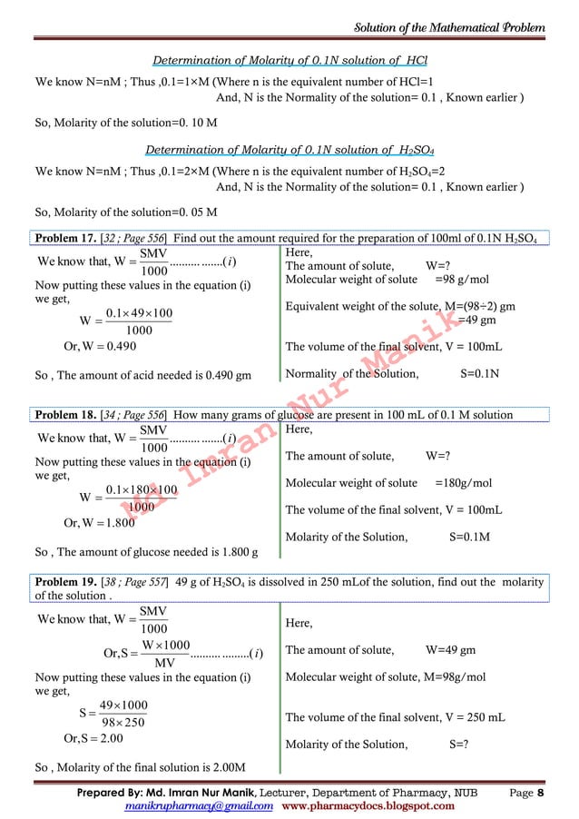 Solution to the Mathematical Problems from Bahl Tuli MANIK | PDF