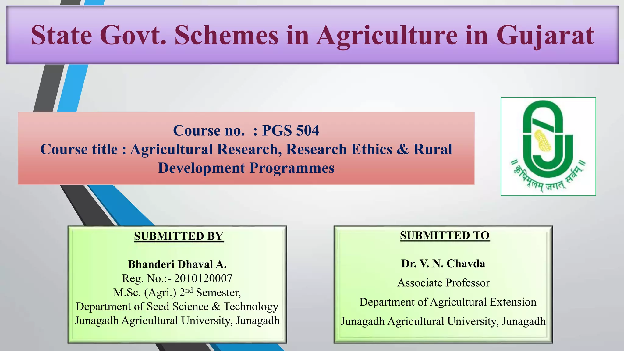 State Government Schemes in Agriculture in Gujarat | PPTX