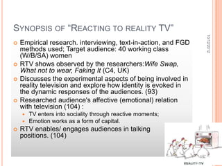 Reality of Reality TV shows | PPTX