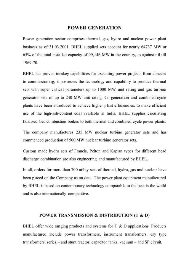 BHEL ,Varanasi Presentation Report | DOCX | Power and Energy Industry ...