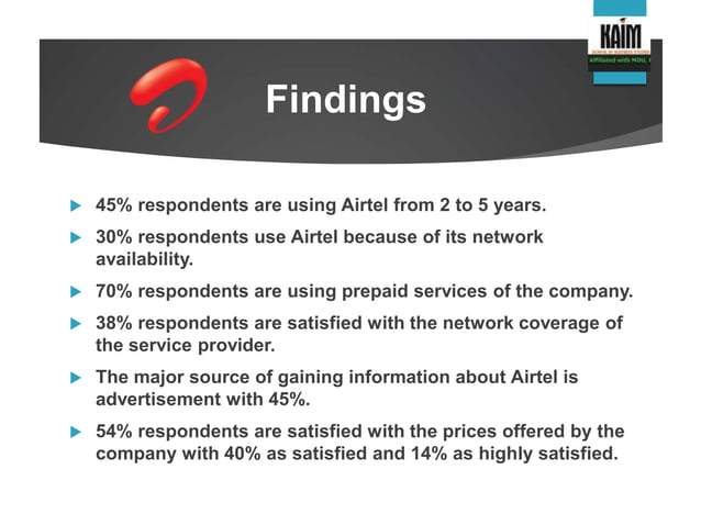 STUDY ON CUSTOMER SATISFACTION TOWARDS AIRTEL | PPTX | Business | Business and Finance