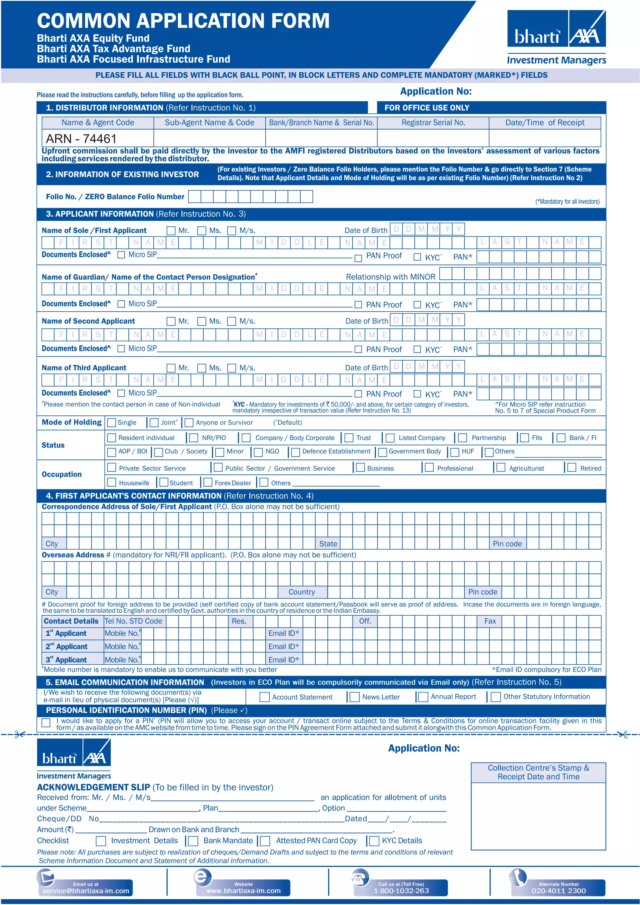 Bharti axa tax advantage fund application form | PDF