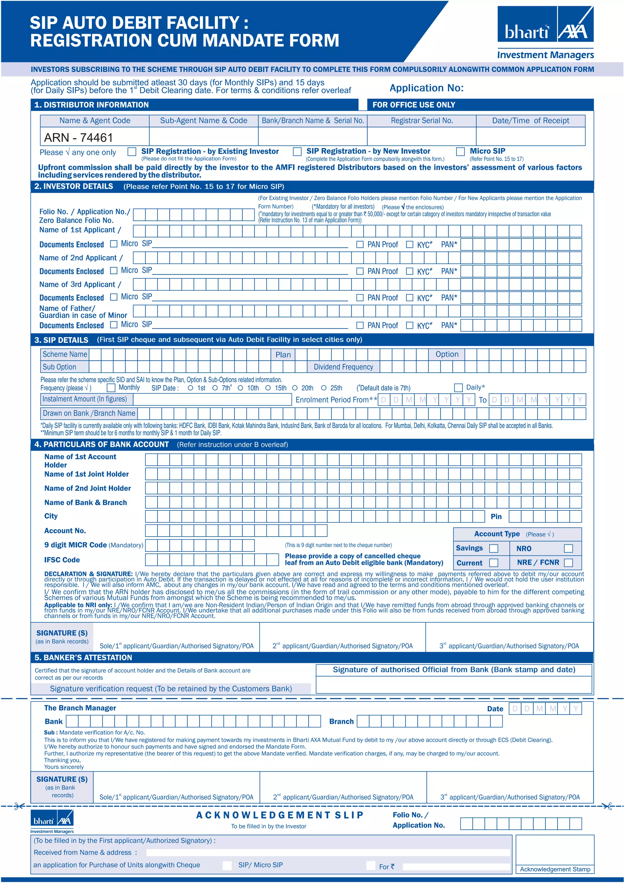 Bharti axa tax advantage fund application form | PDF