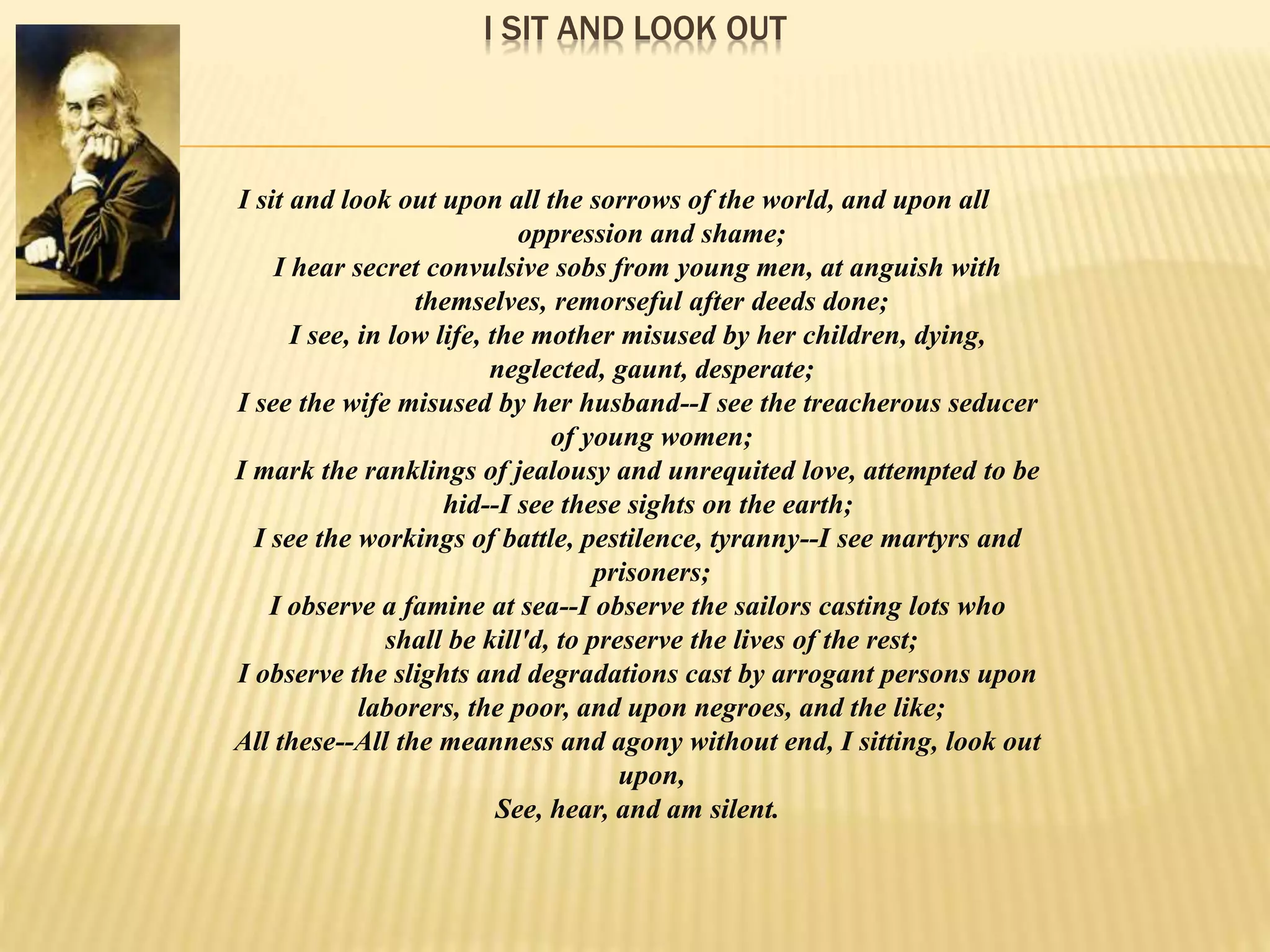 I Sit and Look out by Walt Whitman | PPTX