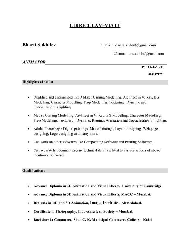 Bharti sukhdev resume | PDF