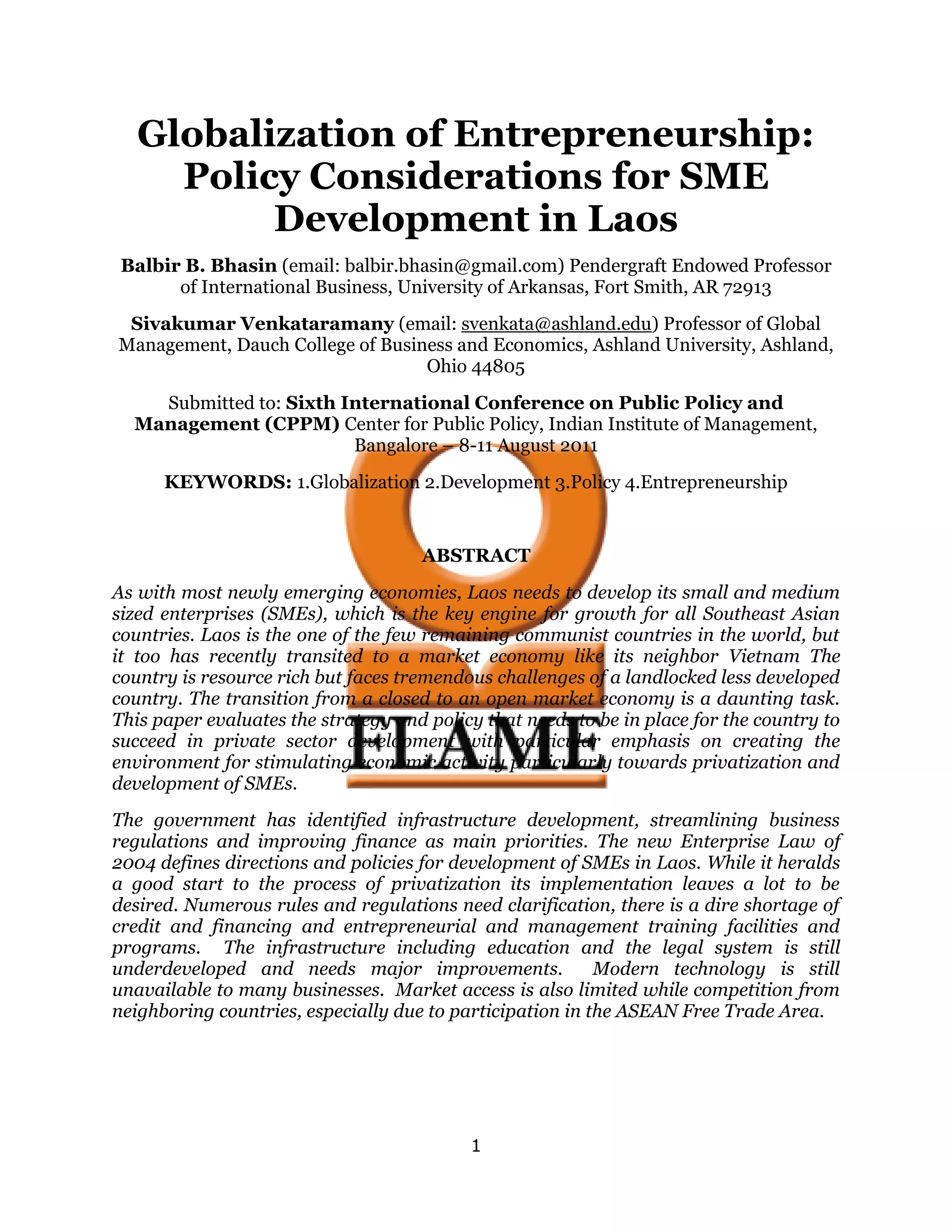 Globalization of Entrepreneurship by Balbir Bhasin & S. Venkatramany | PDF