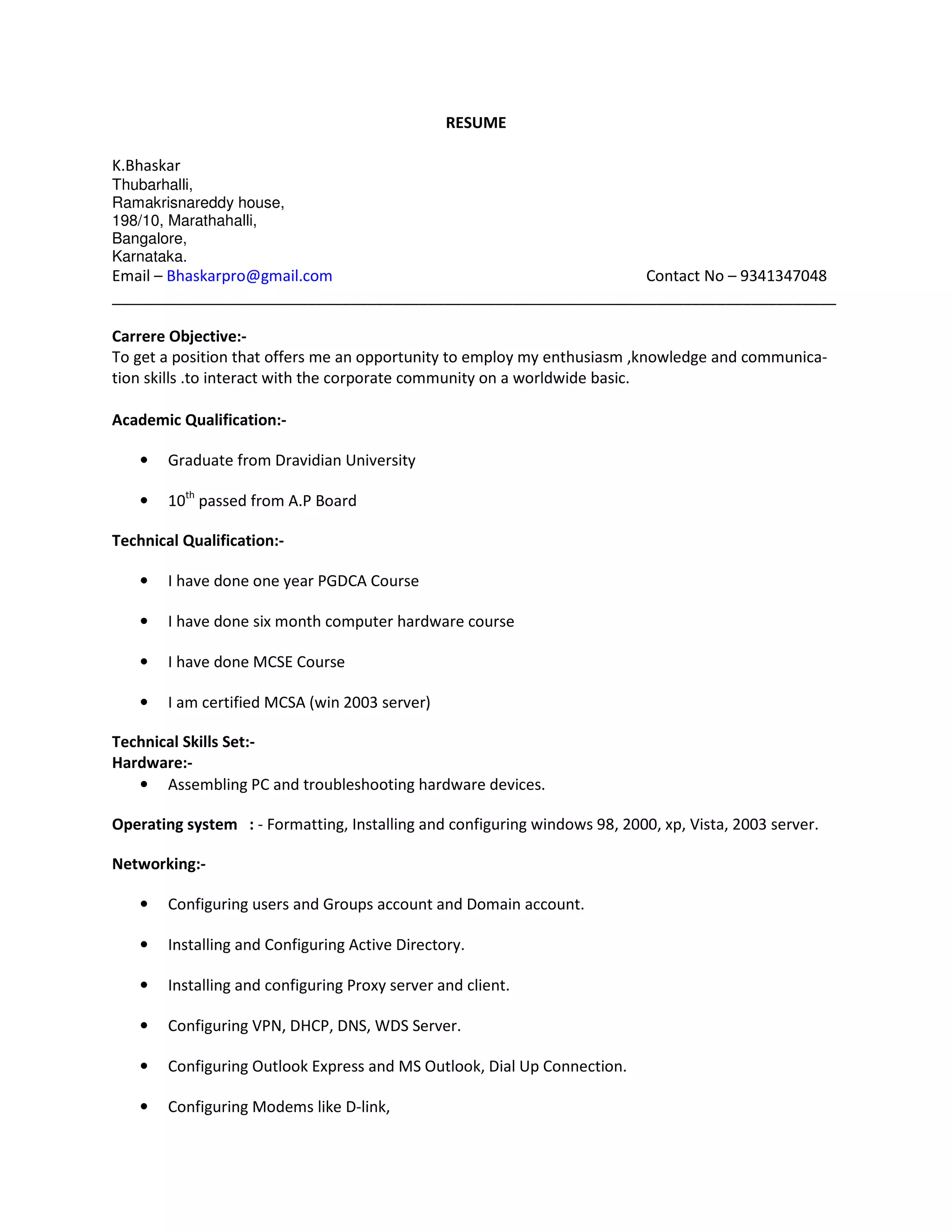 Bhaskar Resume | PDF