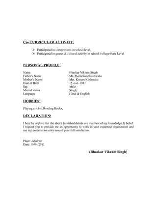 Bhaskar resume word | DOC