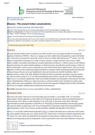 Bhasma - Nano Medicine (Ancient India - Ayurveda) | PDF
