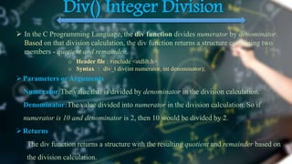 Mathematics Function in C ,ppt | PPTX | Programming Languages | Computing