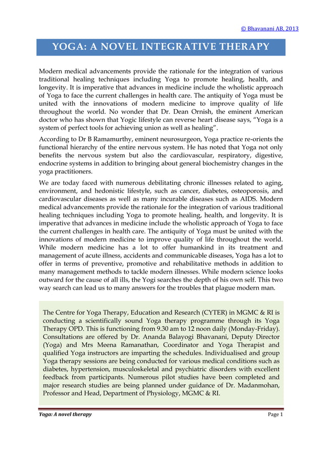 YOGA: A NOVEL INTEGRATIVE THERAPY | PDF