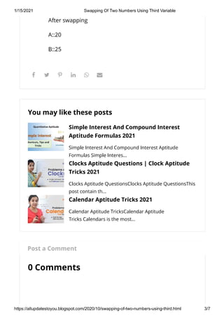Swapping Of Two Numbers Using Third Variable | PDF