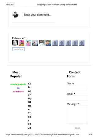 Swapping Of Two Numbers Using Third Variable | PDF