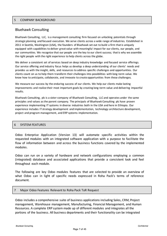 technical proposal for implementing odoo enterprise ver 13 | DOCX