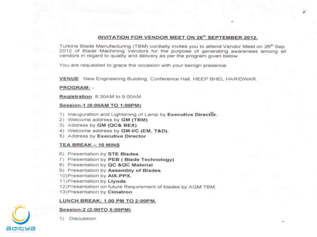 BHEL Vendor Meeting 2012 | PPT