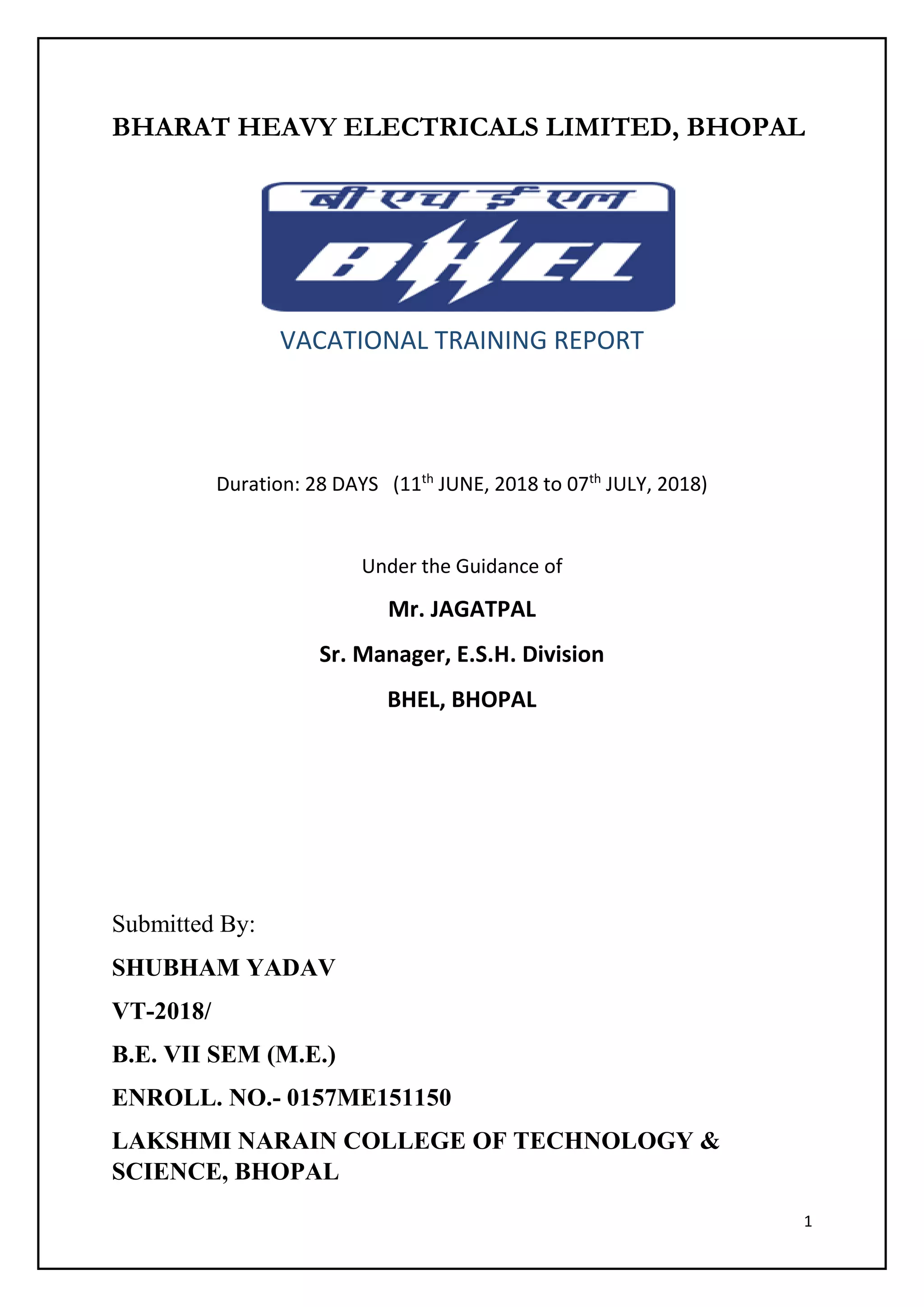 Bhel vocational training report_1301 | PDF