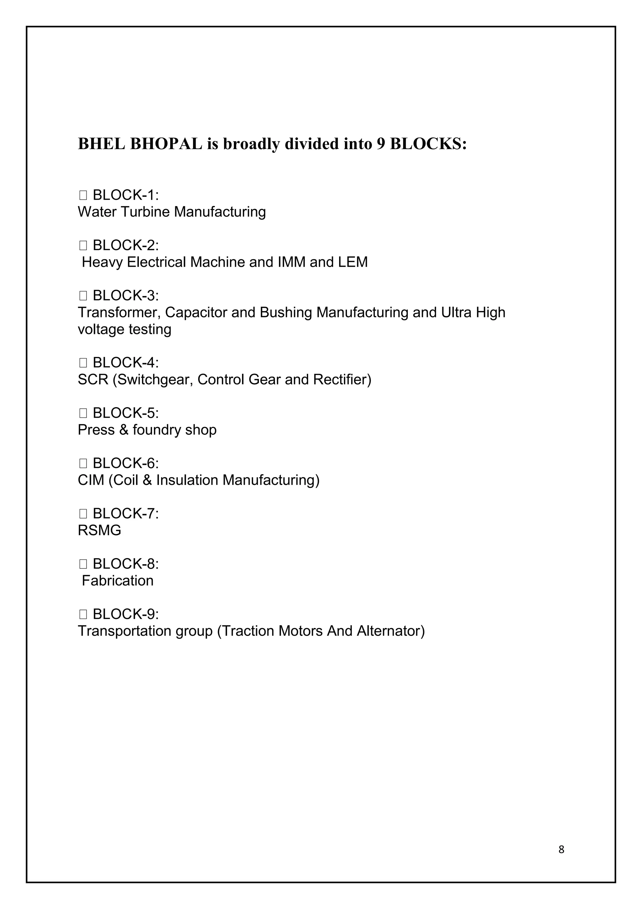 Bhel vocational training report_1301 | PDF