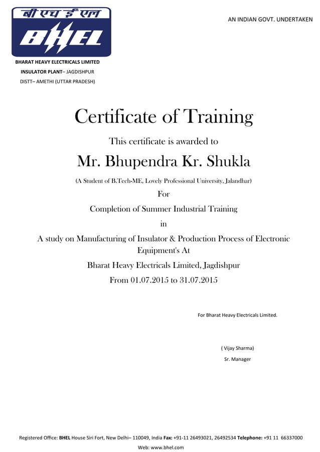 BHEL SUMMER TRAINING REPORT | PDF | Business | Business and Finance