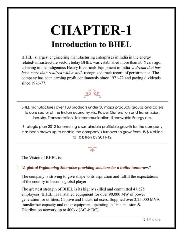 BHEL SUMMER TRAINING REPORT | PDF | Business | Business and Finance