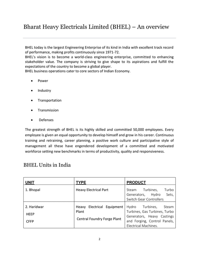 Bhel haridwar new turbine shop | PDF