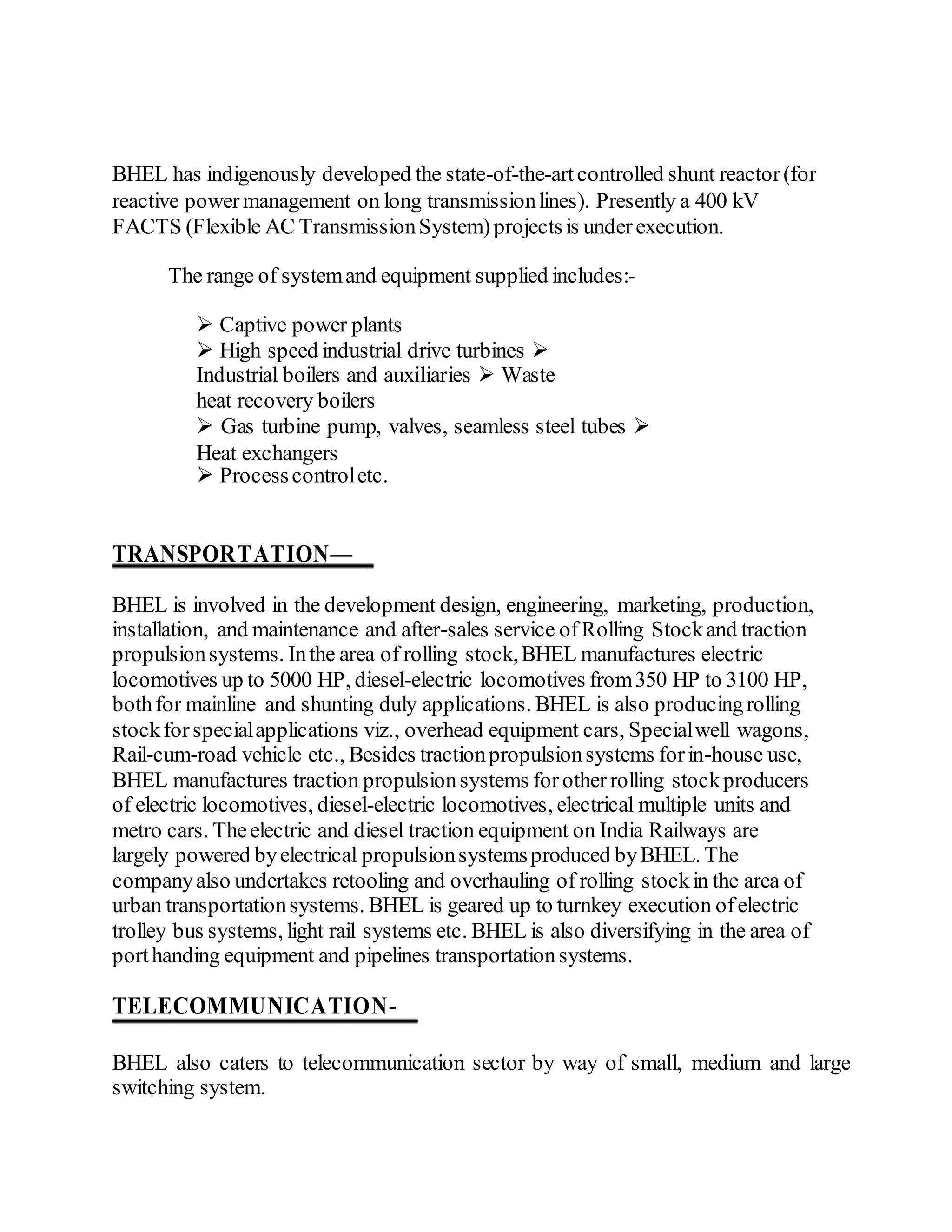 Bhel training report | DOCX
