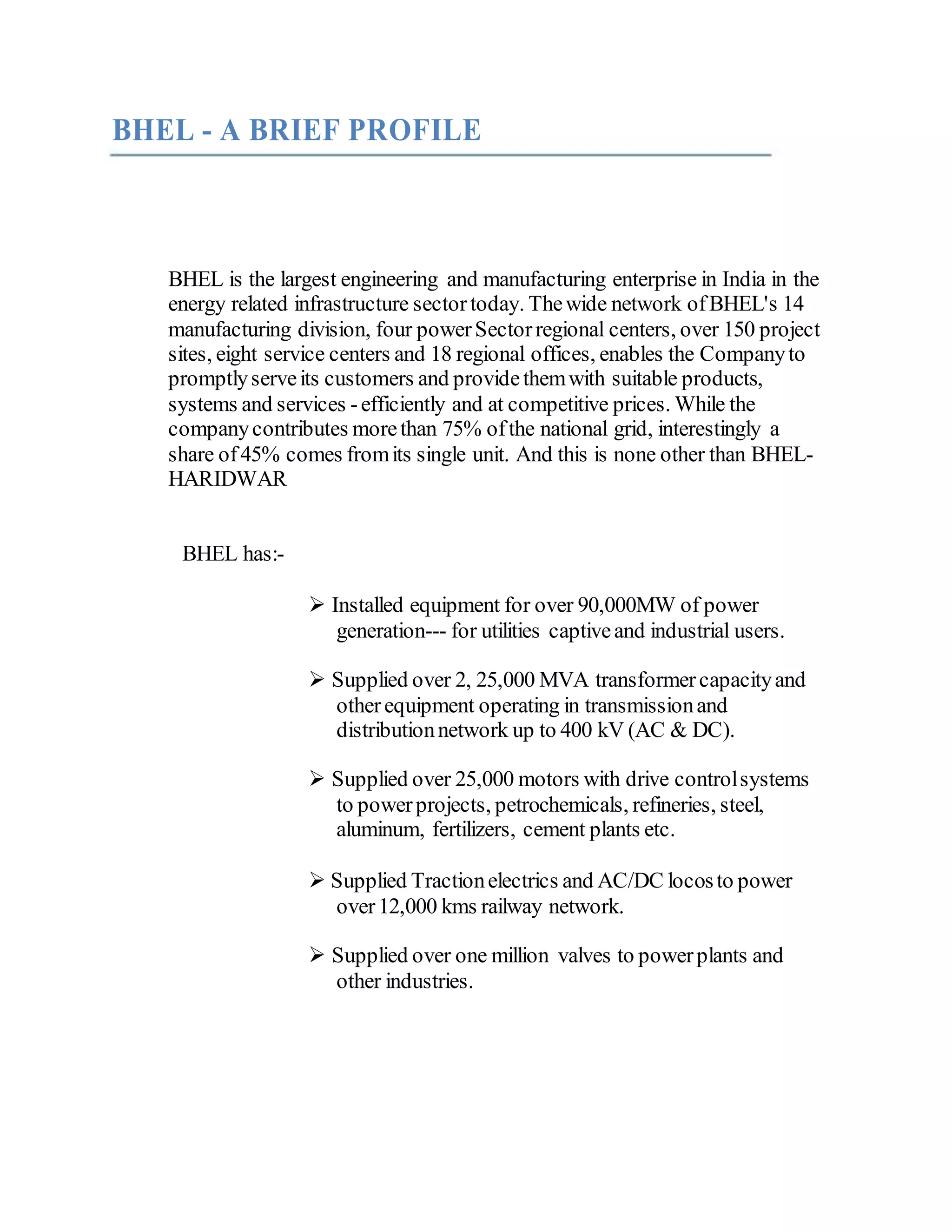 Bhel training report | DOCX