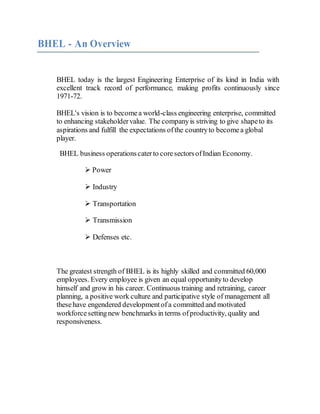 Bhel training report | DOCX
