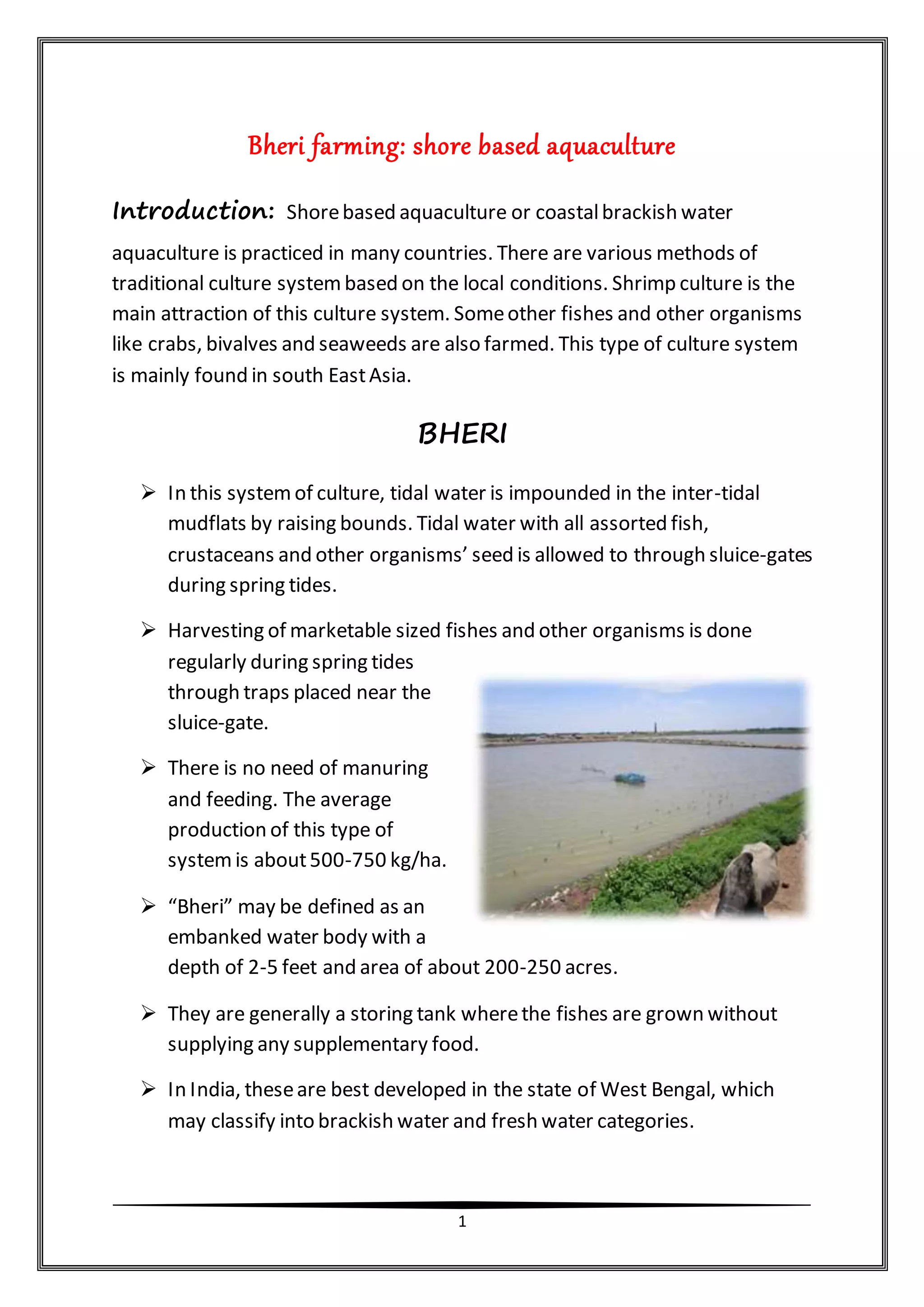 Bheri farming: shore based aquaculture | DOCX