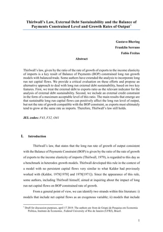 Thirlwall’s Law, External Debt Sustainability and the Balance of Payments Constrained Level and ...