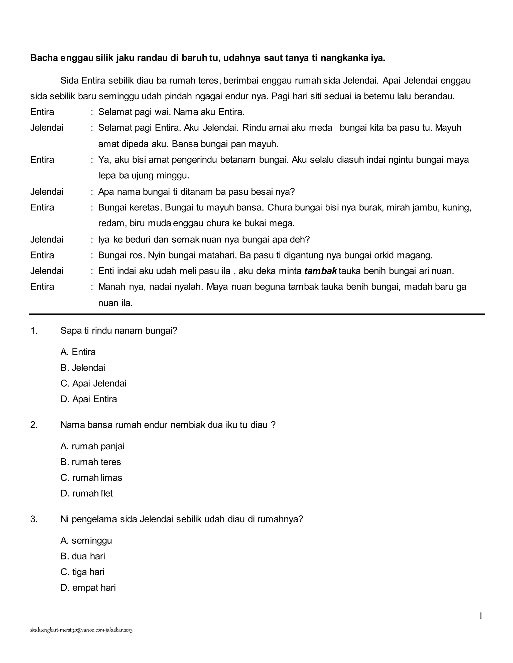 Bh iban thn 4 kertas 1 | DOCX