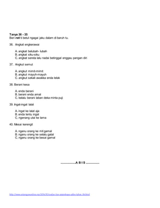 Kertas Soalan Ujian Bahasa Iban Kertas 1 Tahun 4 KSSR | DOCX