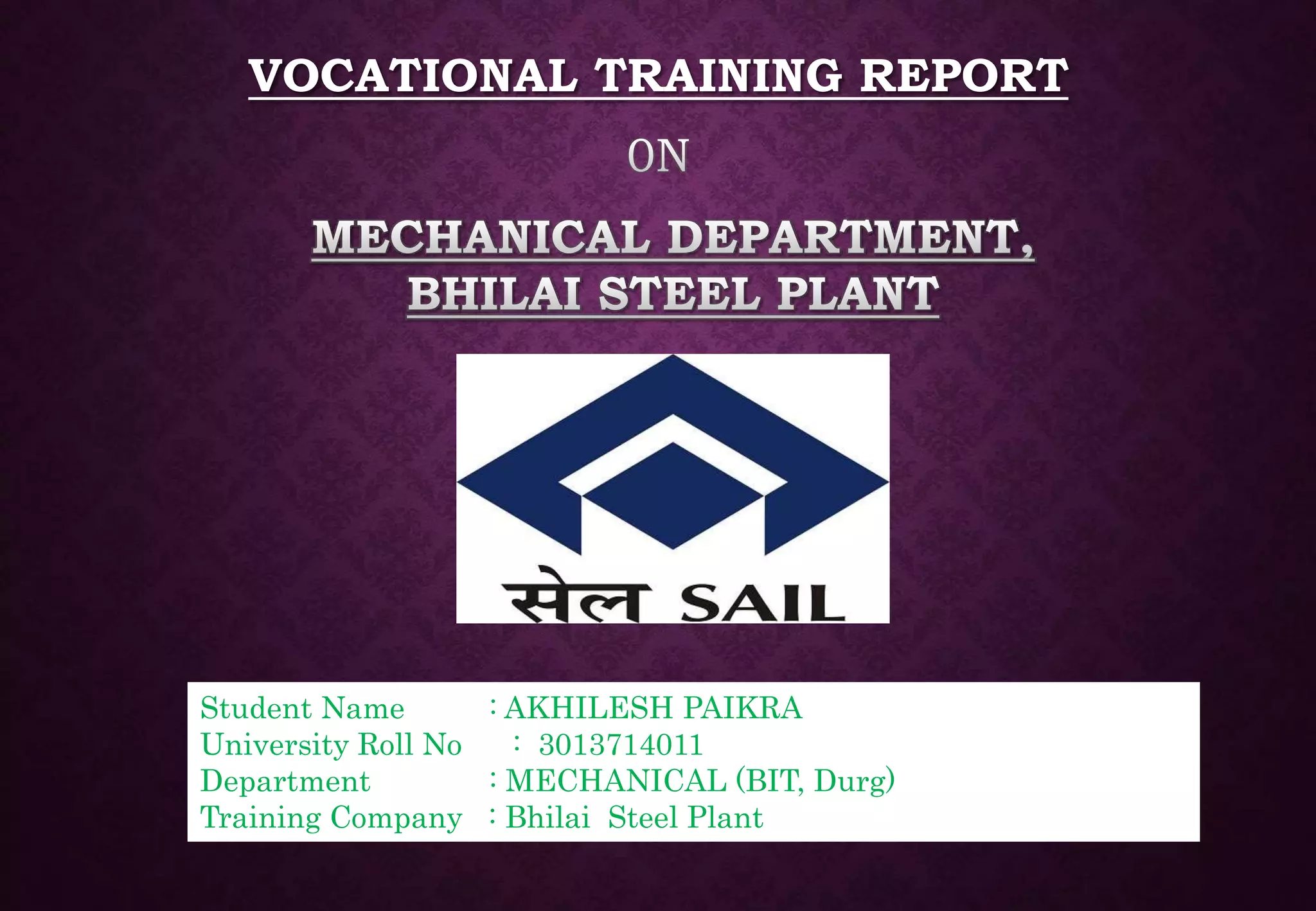 Bhilai steel plant plate mill & mars 1 | PPTX
