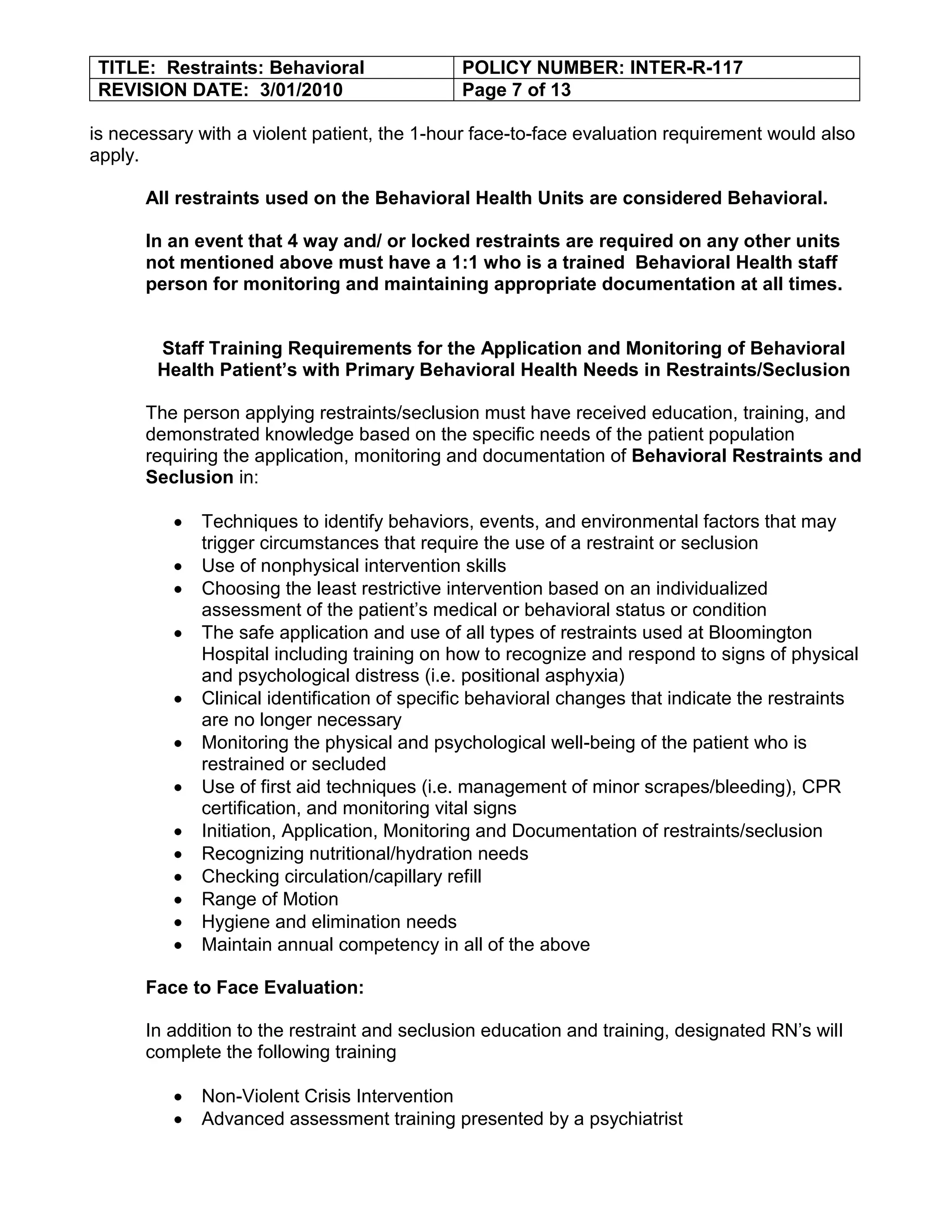 Bh inter restraints_behavioral_03012010 | PDF