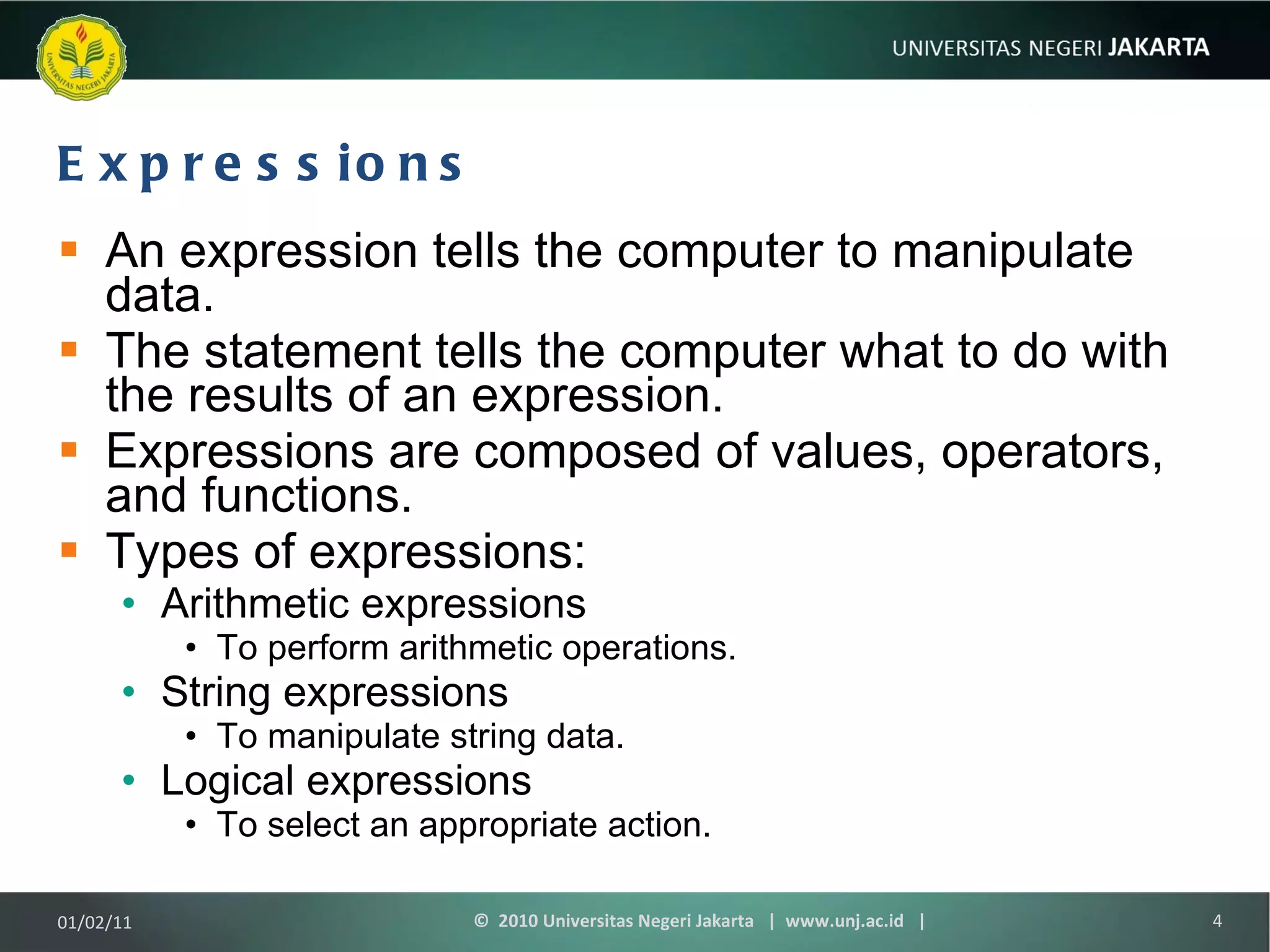 Pemrograman komputer 4 (ekspresi) | PPT | Programming Languages | Computing