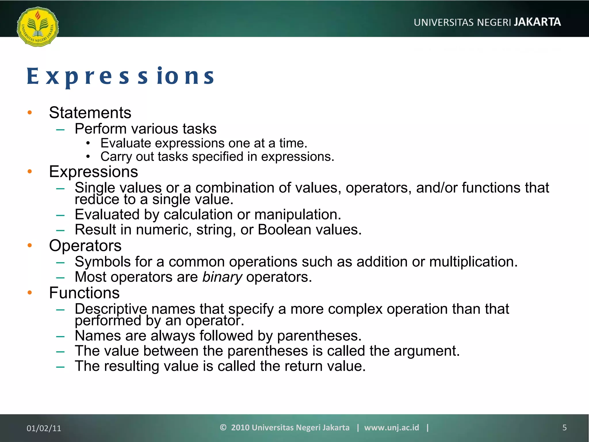 Pemrograman komputer 4 (ekspresi) | PPT | Programming Languages | Computing