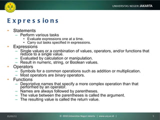 Pemrograman komputer 4 (ekspresi) | PPT | Programming Languages | Computing