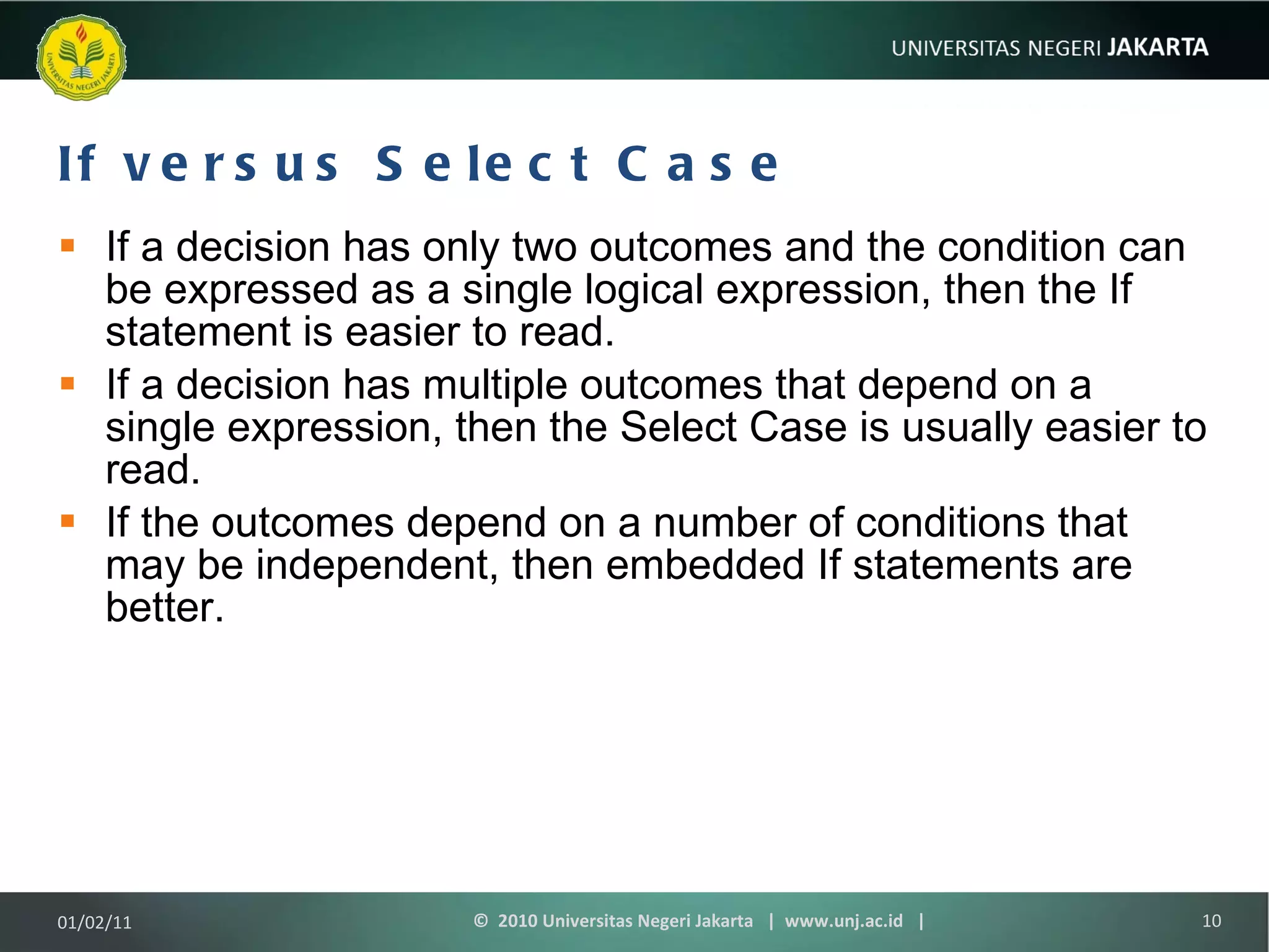Pemrograman komputer 5 (selectioni) | PPT