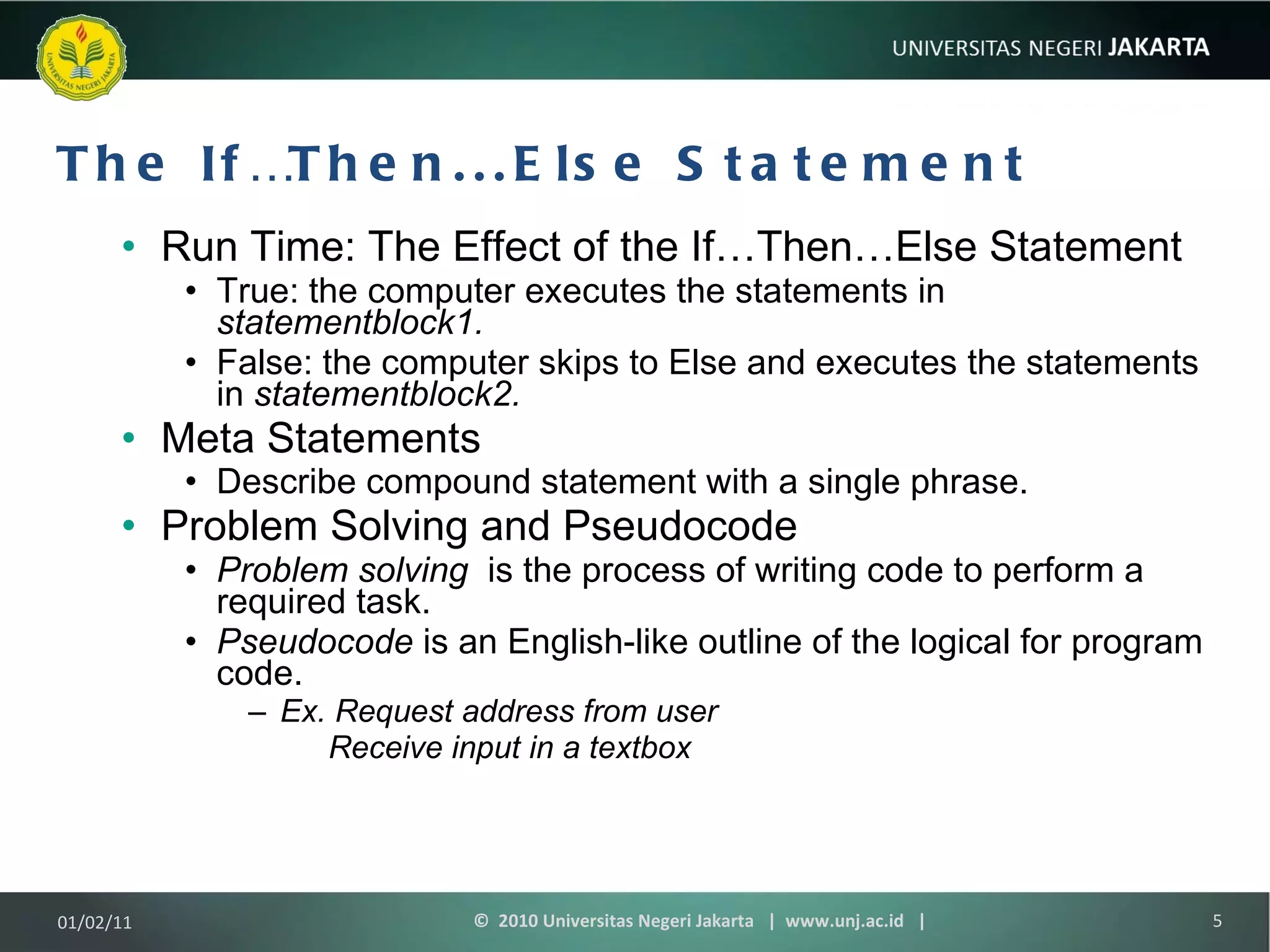 Pemrograman komputer 5 (selectioni) | PPT
