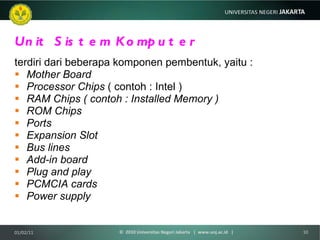 Pengantar TIK 3 (komponen sistem komputer) | PPT